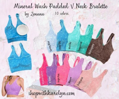 Zenana Ribbed Mineral Wash V Neck Bralette Brami PADDED Crop S-XL 32A ...