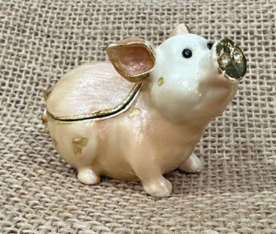 Vintage Metal Enamel PIGLET 🐷 Trinket Box Jeweled Magnetic Closure | eBay