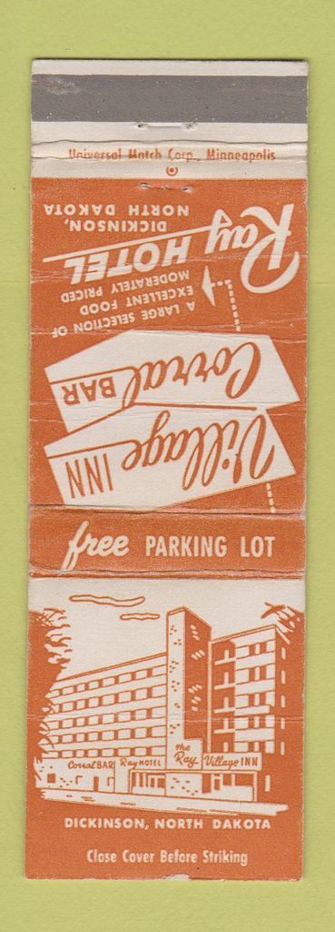 Matchbook Cover - Village Inn Ray Hotel Dickinson ND WEAR | eBay