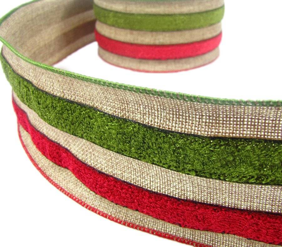 By the Yard Christmas Farmhouse Red Green Burlap Rustic Wired Wide ...
