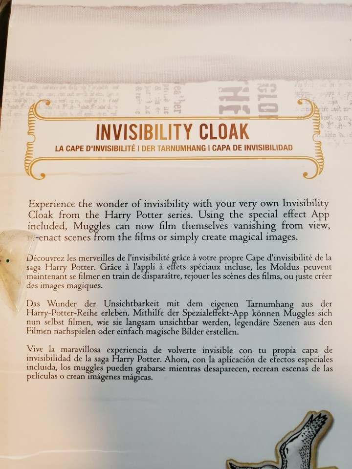 Warner Bros 2019 Harry Potter Invisibility Cloak Robe Adult Halloween ...