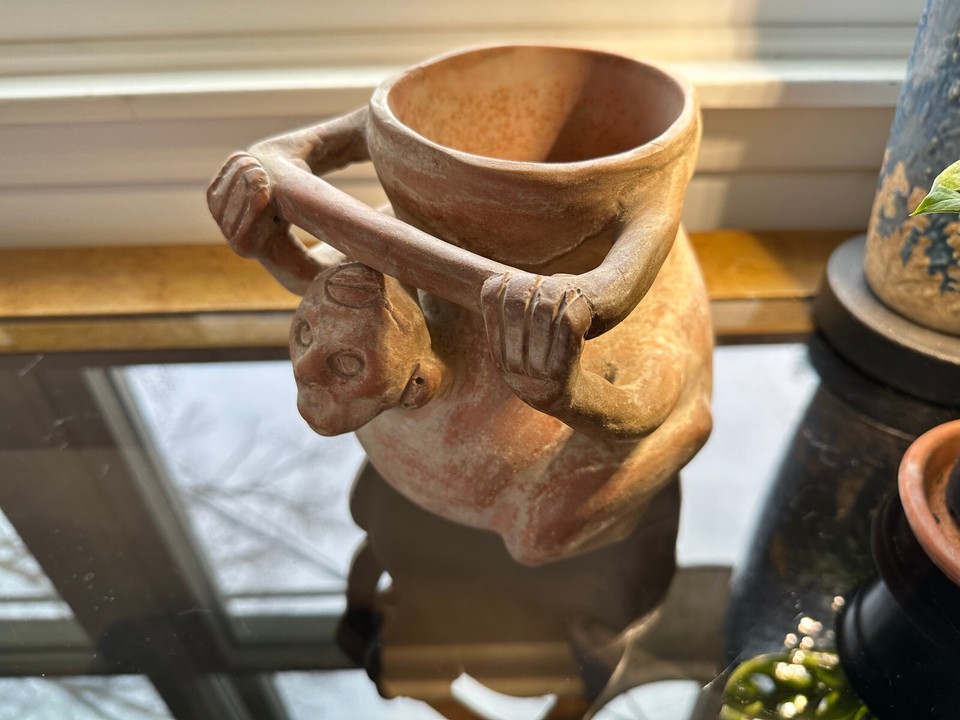 Mayan Aztec Terracotta Mexican Chocolate Pot Clay Figurine Quetzalcoatl ...