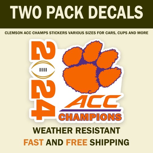 CLEMSON TIGERS STICKERS 2024 ACC CHAMPIONS COLLEGE FOOTBALL PLAYOFF 2 ...