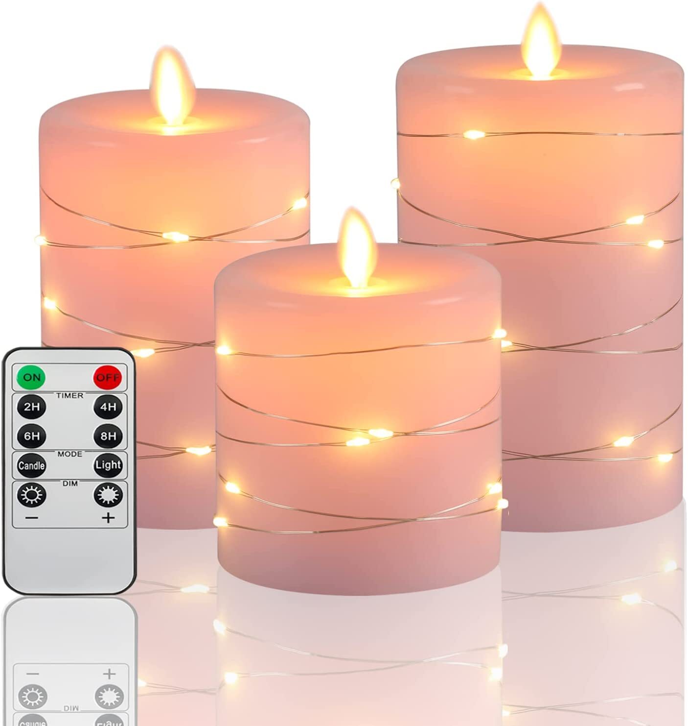 3 Pack Flameless Candles, Battery Candles with String Light.Battery ...