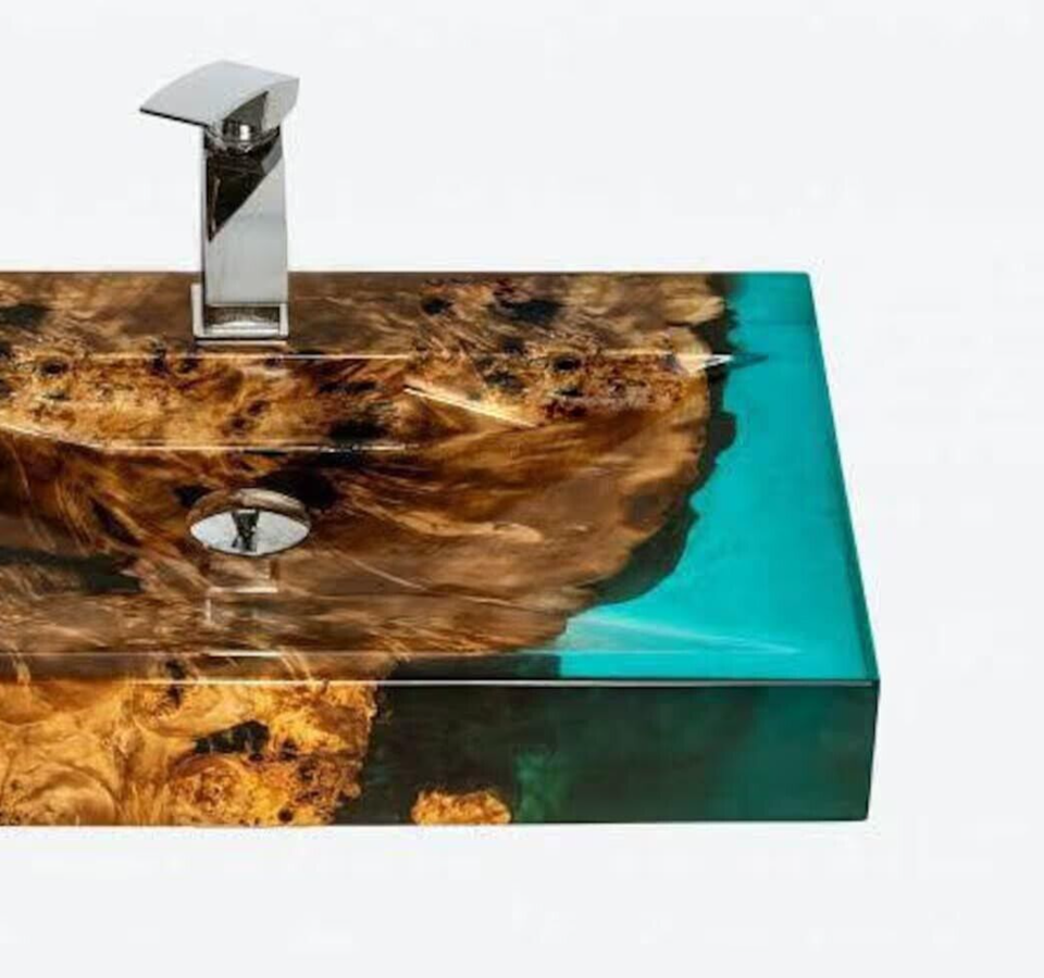 Beautiful Natural Epoxy Wooden Sink , Epoxy Wash Basin, Wooden sink ...