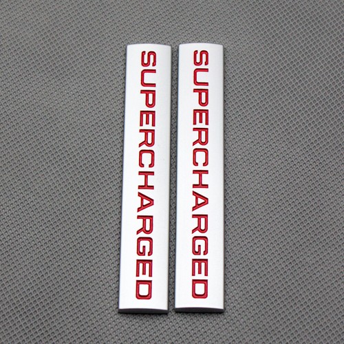 2Pcs Silver & Red Metal Supercharged Emblem Car Turbo Engine Badge V6 ...