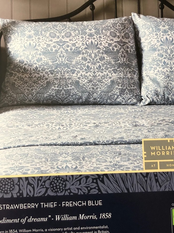 New William Morris 4 Pc Sheet Set Strawberry Thief French Blue Cotton ...
