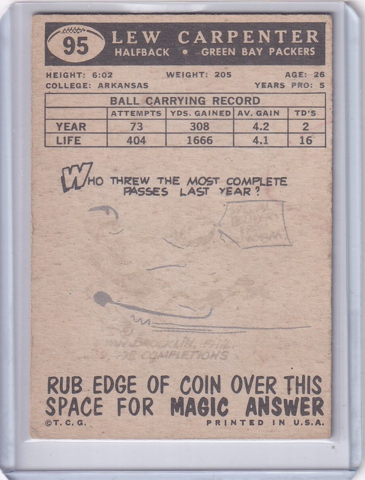 1959 Topps Football # 95 Lew Carpenter RC - Green Bay Packers | eBay