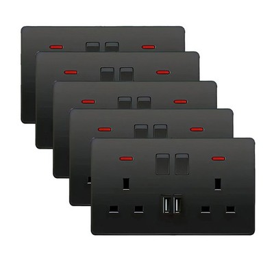 1/5PC Double Wall Plug Socket 2 Gang 13A 2 Charger USB Ports Outlets ...