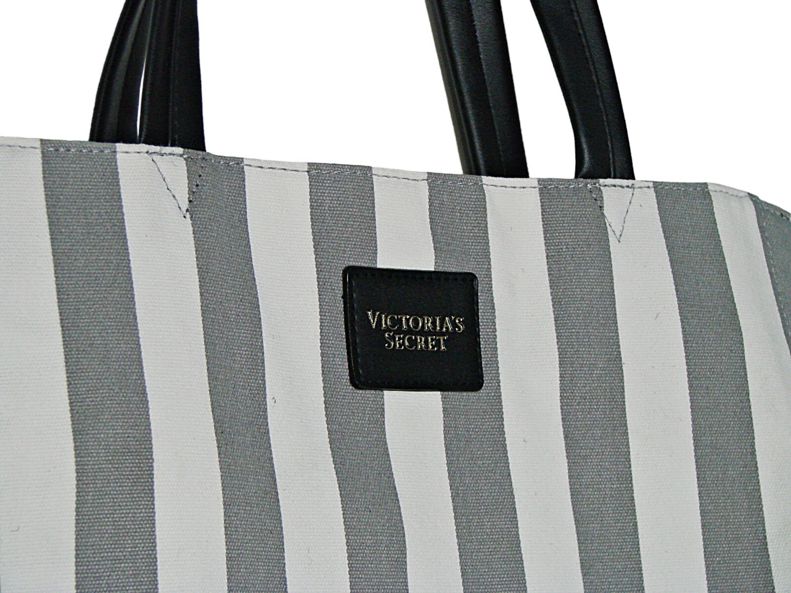 Victorias Secret Striped Canvas Tote Bag Gray White Beach Travel ...
