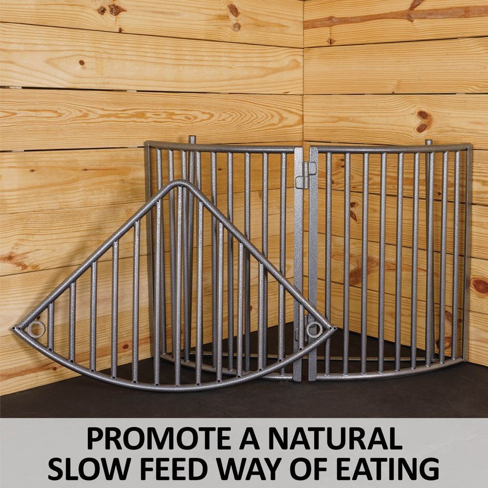 Easy-Up Pro Slow Feed Corner Floor Hay Rack for Horses | Color Gray ...