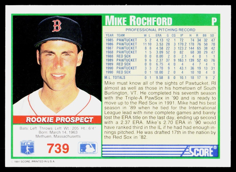 1991 Score Mike Rochford #739 Boston Red Sox | eBay