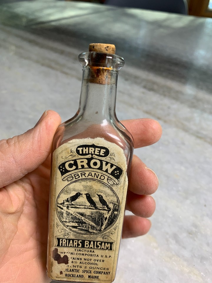 Antique Three 3 Crow Brand BALSAM Extract Bottle Atlantic ROCKLAND ...