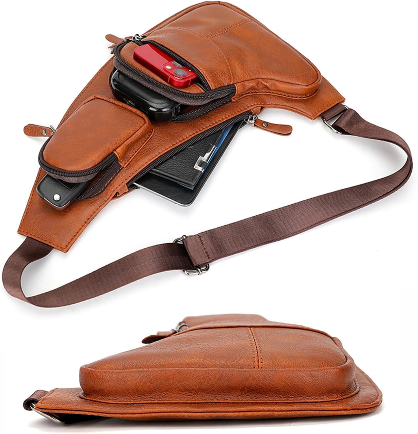 QAZWSXE Leather Sling Bag Crossbody Backpack for Men Women 07-light ...