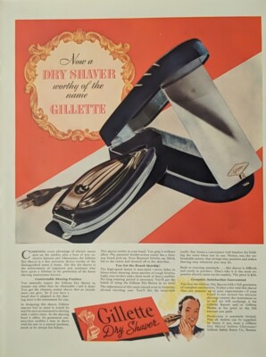 1938 Gillette Dry Shaver Print Ad, Pre WWll Advertisement | eBay
