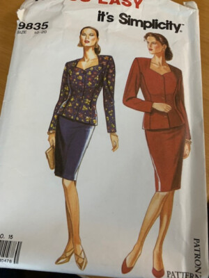VINTAGE SIMPLICITY EASY WOMEN'S SUIT DRESS PATTERN #9835 SIZE 10-20 | eBay