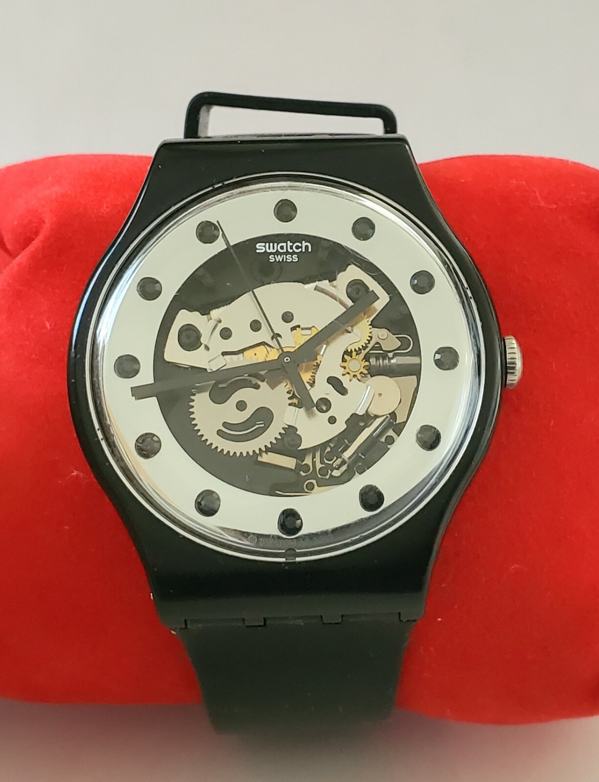 Swatch 41mm oversized Black Skeleton Silicone Watch … - Gem