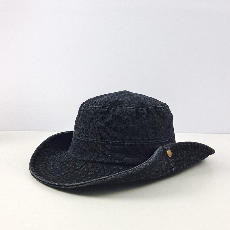 Men retro Wide Brim Western Cowboy Denim Hat Fishing Hiking Sun Denim ...