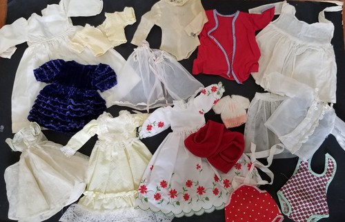 VINTAGE LOT 17 PCS ASSORTED DOLL CLOTHES~DRESSES,ROMPERS,SLIPS,COAT ...