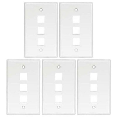 5 Pcs 3-Port Hole 1 Gang Wall Plate Keystone Jack Network Faceplate ...