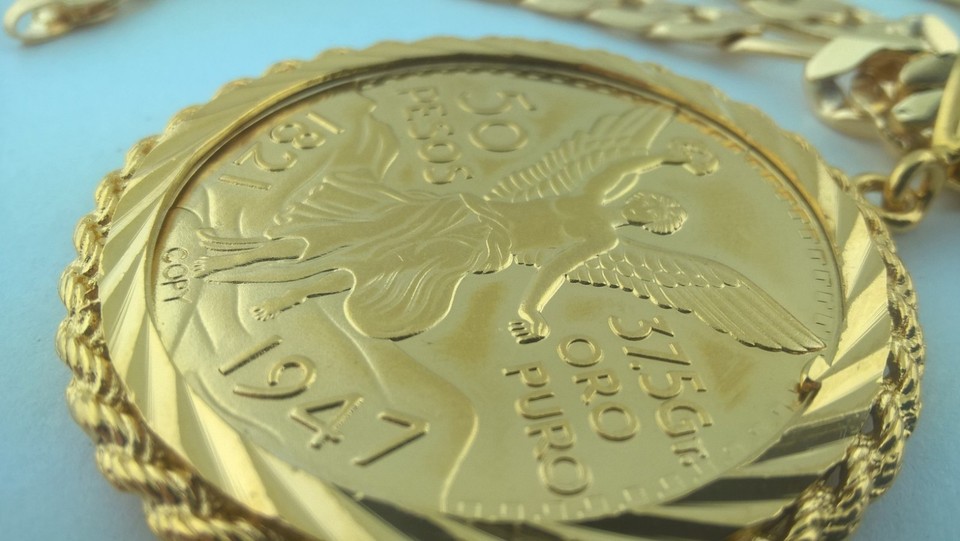 Centenario Coin 50 pesos Mexican Centenario Coin LAMINADO Rope Bezel ...