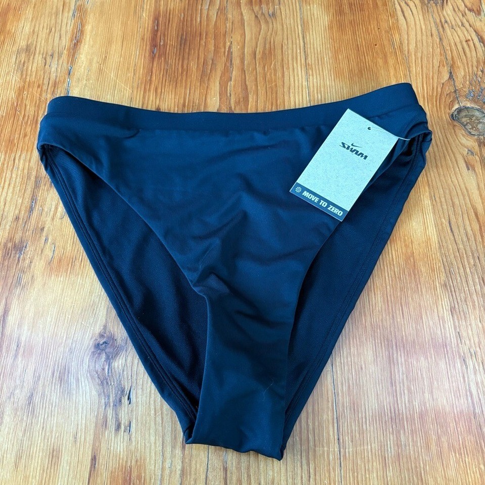 Nike Essentials Black High Waist Bikini Bottom Women's Medium cheeky ...