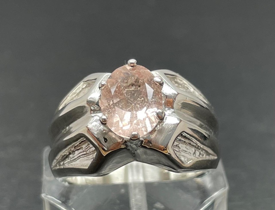 1.6 CT PINK MORGANITE .925 STERLING SILVER MENS SOLID BACK RING SZ 8.25 ...