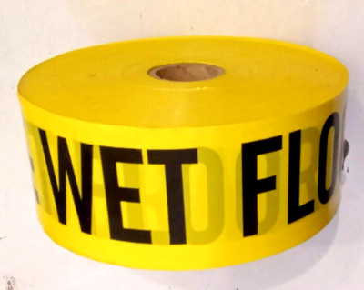 HUGE ROLL of Caution Wet Floor 3" Yellow Barrier Tape Safety Janitorial ...
