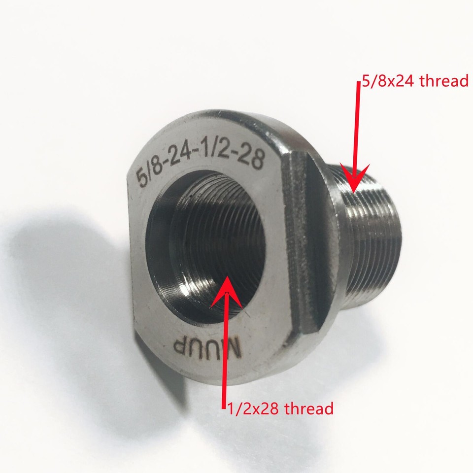 Premium Thread Adapter 1/2 x 28 Thread to 5/8x24-Stainless Steel-2/4/6 ...