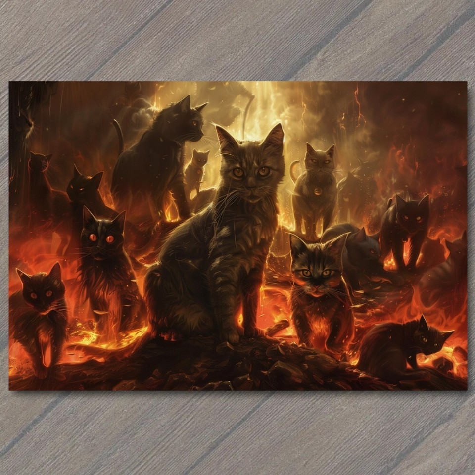 11x17" Cat from Hell Fire Evil Kitty Unusual Demon Devil Animal Funny ...