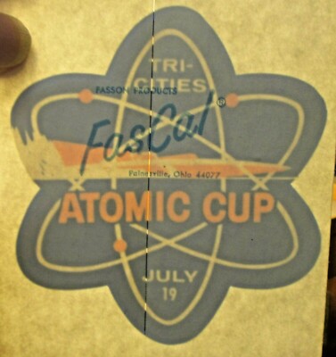 1970 ATOMIC CUP Neutron figural Hydroplane boat reverse image window ...