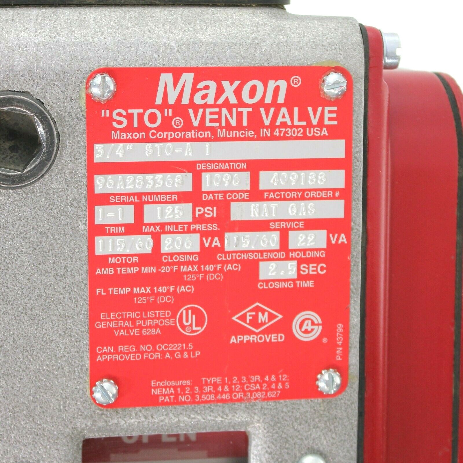 Maxon 3/4" Sto-a 1 Gas Vent Valve 115v for sale online | eBay