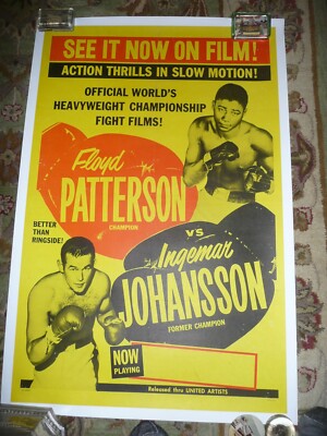 Boxing. 1959 Patterson vs. Johansson Large Film Fight Poster ( Linen ...