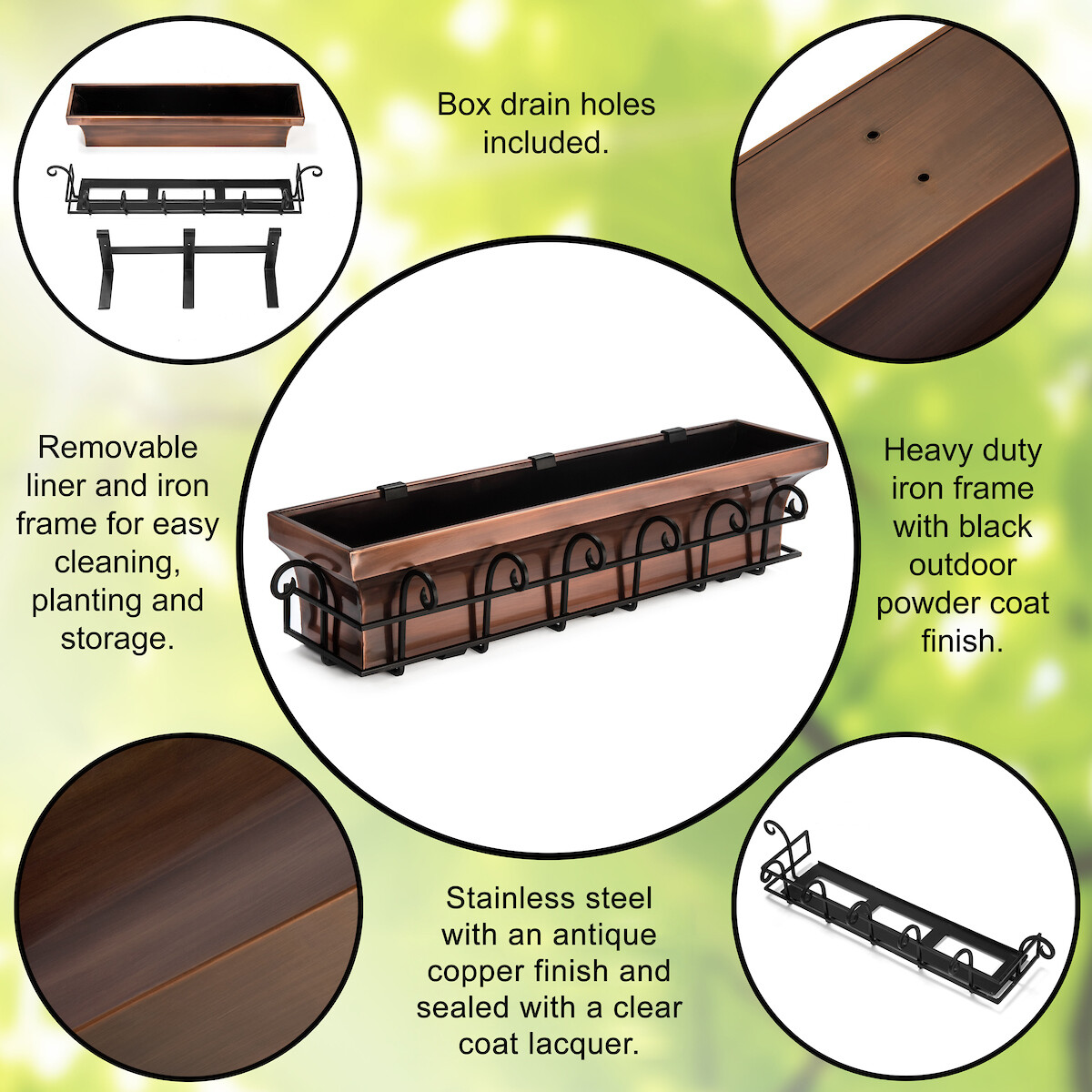 H Potter GAR514A Flared Window Box 36 inch Antique Copper Finish ...