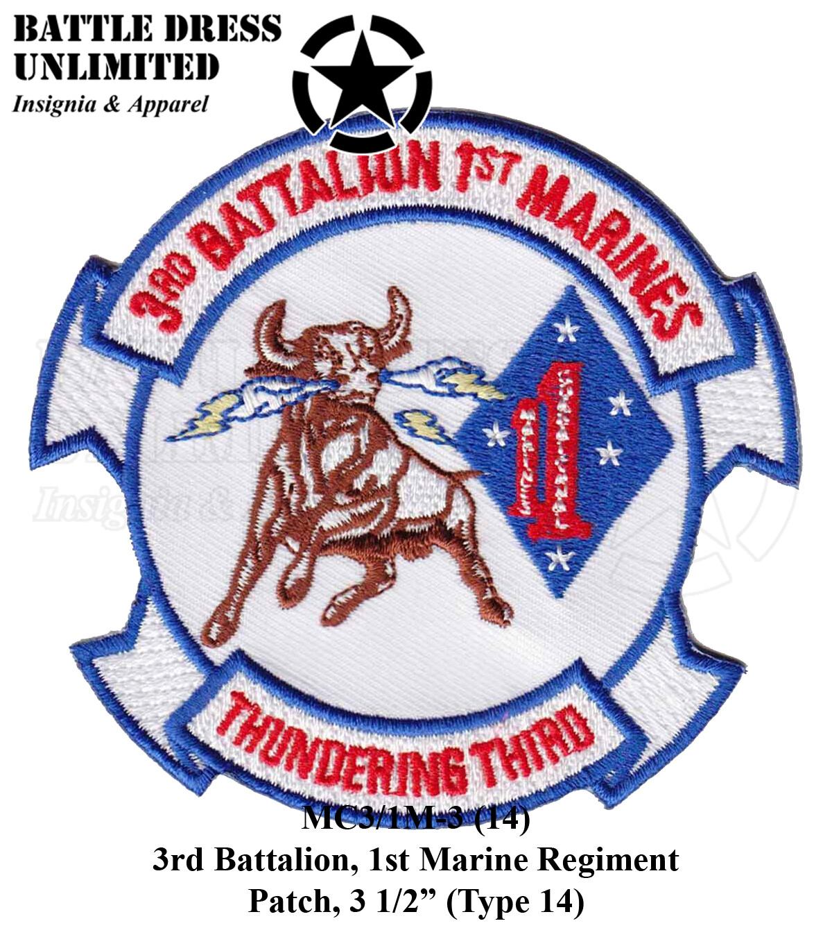 1st Marine Regiment 1st 2nd 3rd Battalion 1st Marines Patch (MCCU ...
