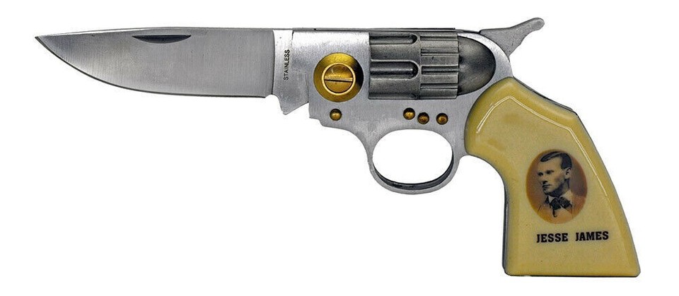 Jesse James Hand Gun Pistol Revolver Manual Open Pocket Knife Blade ...