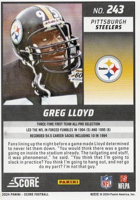 2024 PANINI SCORE RED GREG LLOYD #243 | eBay