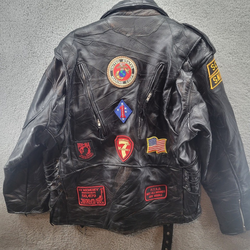 USMC Marines+Patches-Diamond Plate Leather Motorcycle/Unique Jacket ...