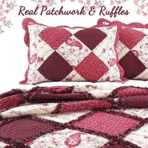 NEW! ~ COZY COUNTRY CHIC SHABBY PINK RED BURGUNDY PURPLE MAROON RUFFLE ...