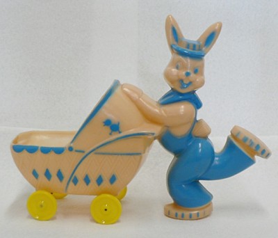 VINTAGE PLASTIC BUNNY RABBIT WITH BABY BUGGY | eBay