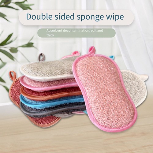 1PC Reusable Double Side Sponge Dish Washing Scour Kitchen Cleaning ...