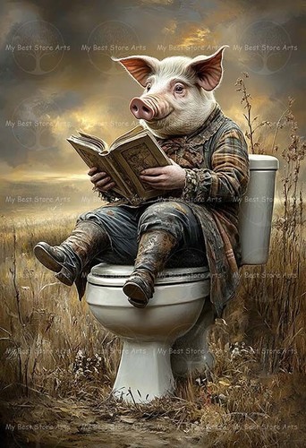 PIG BATHROOM ART PRINT, Cottagecore Farm Animal on Toilet, Barn Wall ...