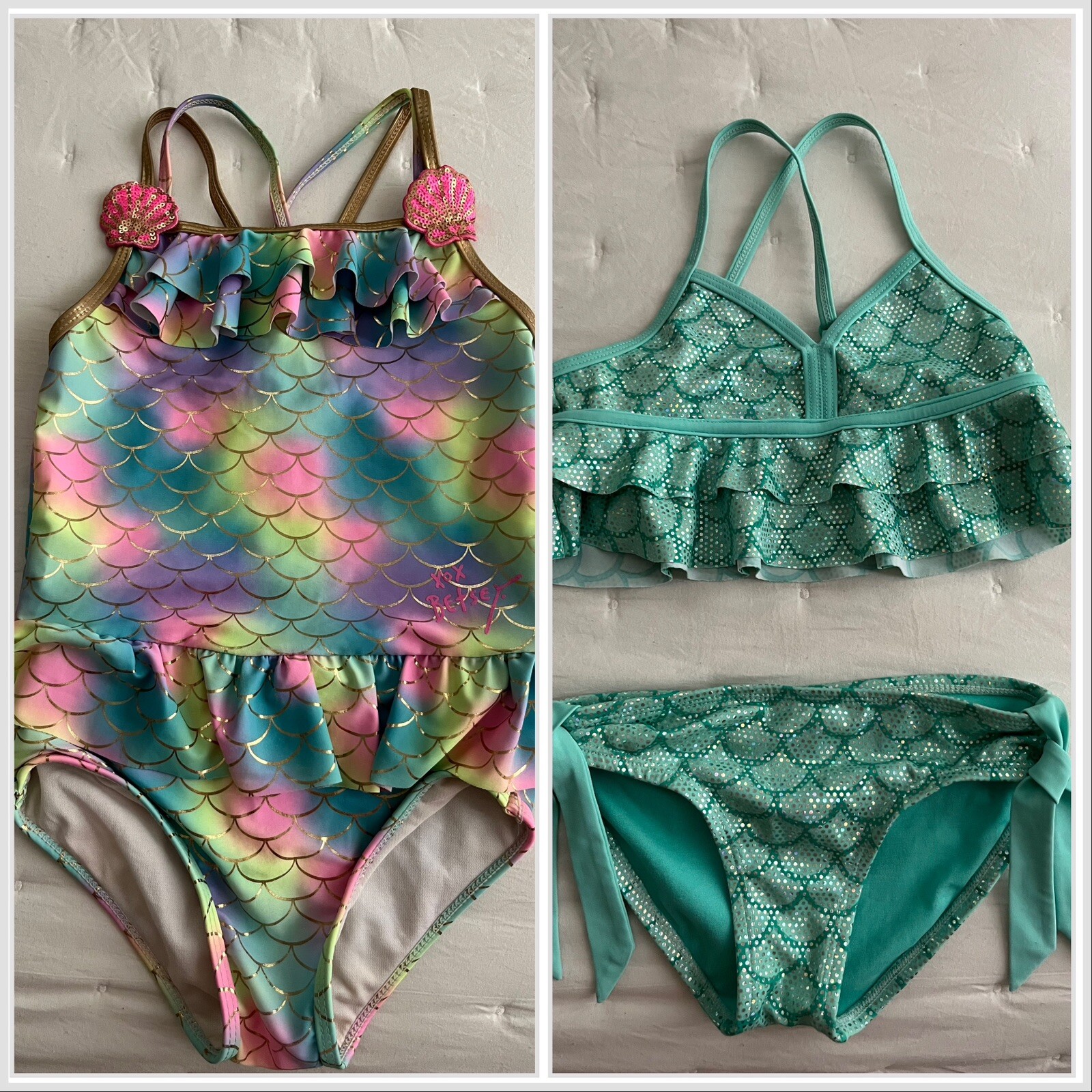 Girls Size 6 6x Betsy Johnson Justice Mermaid Bikini Swimsuit Bathing ...