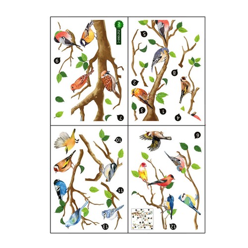 4 Sheets PVC Tree Branch Wall Stickers Flying Birds Decal Room ...