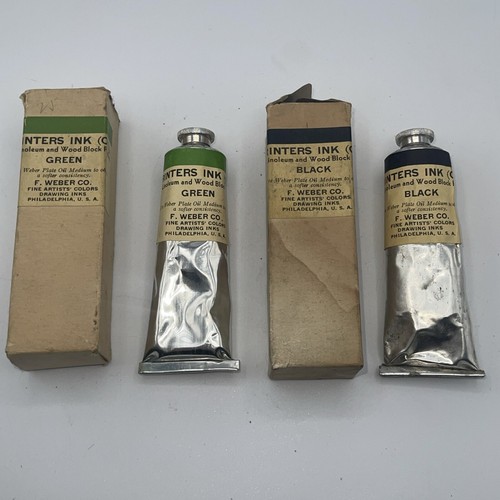 2 - Vtg NOS F. Weber Co Printers Ink Tubes Linoleum and Wood Block, Grn ...