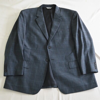 Joseph Feiss 46S Blue Windowpane Silk Wool Mens Blazer Jacket Sport ...