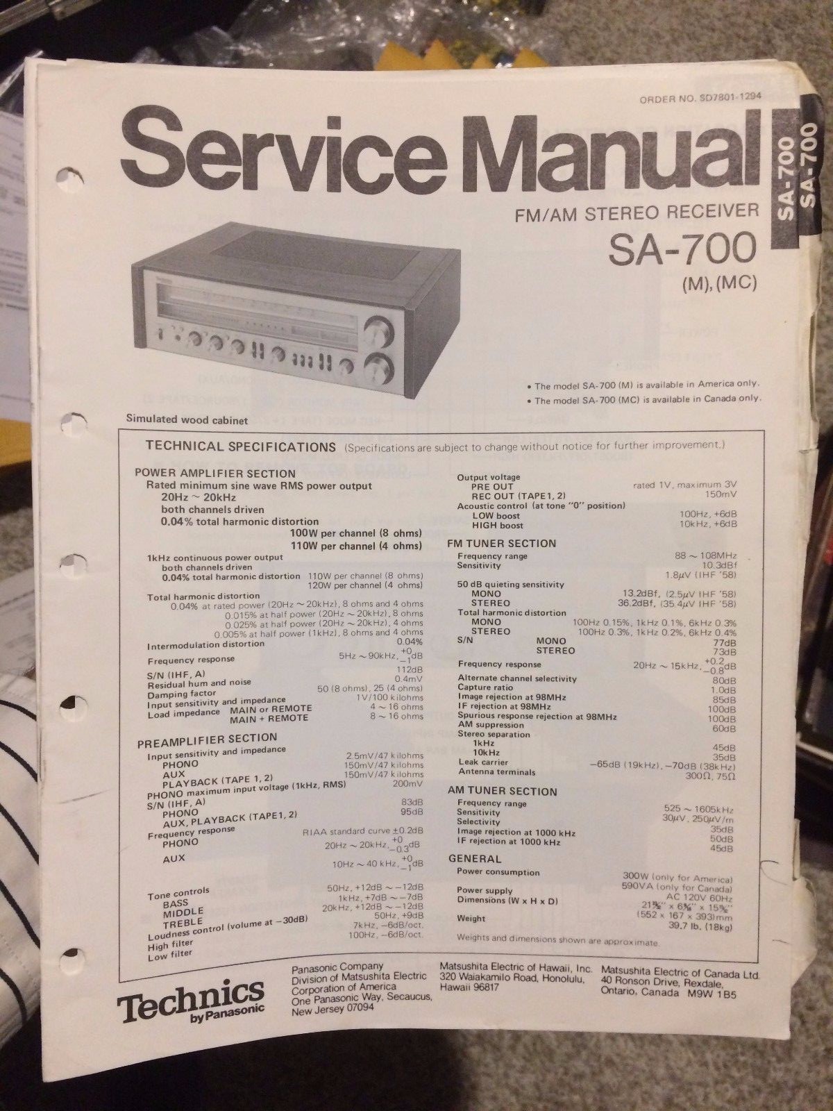 Technics Original Service Manual Factory Repair Schematic for Receiver ...