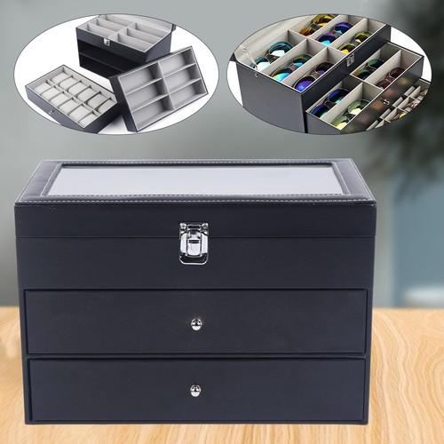 24 Slots 3 Layers Watch Box Leather Display Case Organizer Jewelry ...