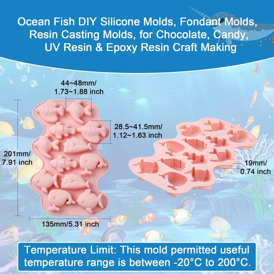 2x Fish Chocolate Molds Marine Fish Silicone Candy/Baking Molds for ...