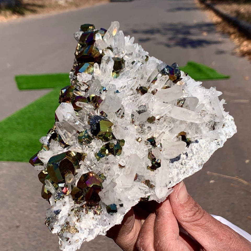 2.37LB Natural colorful chalcopyrite clear Cluster coexisting crystal ...